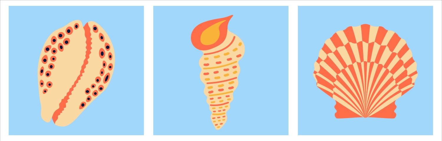 Cartoon shells summer ocean animals collection Vector Image