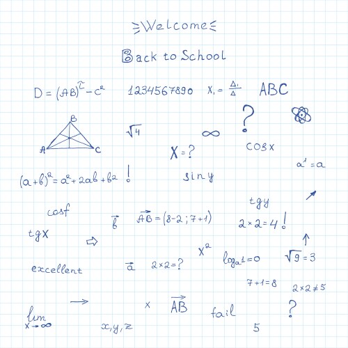 Notebook sheet with science geometry formulas Vector Image
