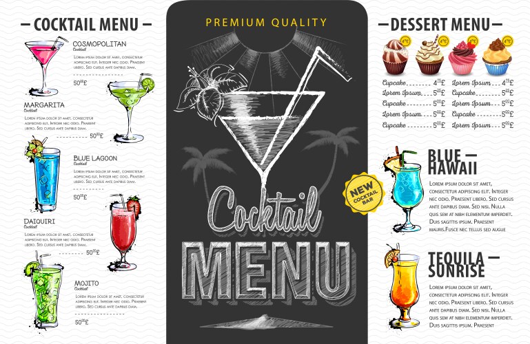 Vintage cocktail menu design beverages Royalty Free Vector