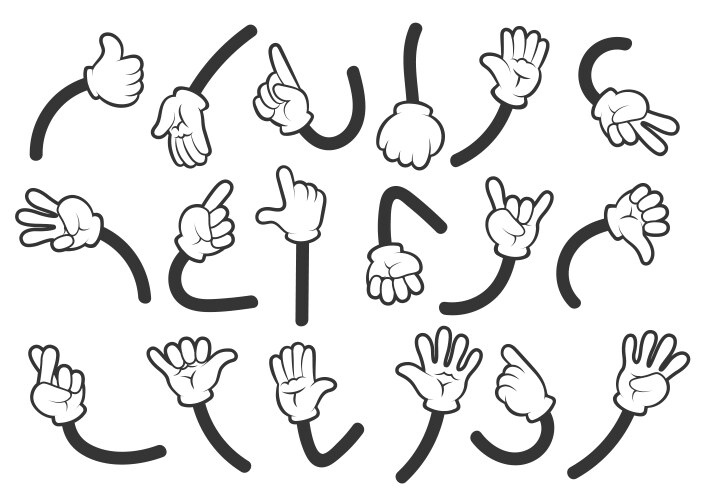 Black and white cartoon hands set Royalty Free Vector Image