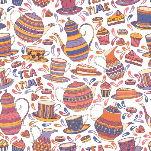 Tea time seamless pattern background beige Vector Image