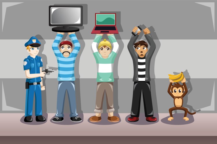 Policeman and robbers in different actions Vector Image