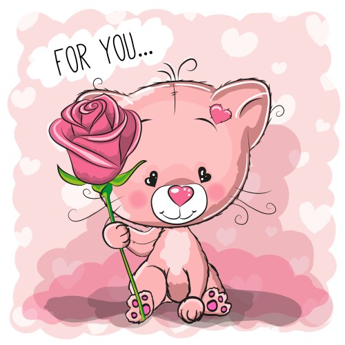 Greeting card cat with flower Royalty Free Vector Image