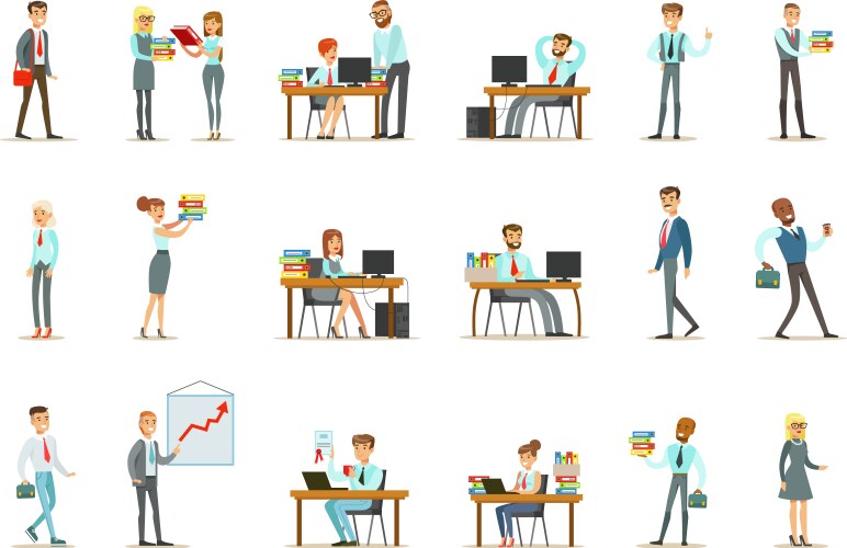 Office workers flat set Royalty Free Vector Image