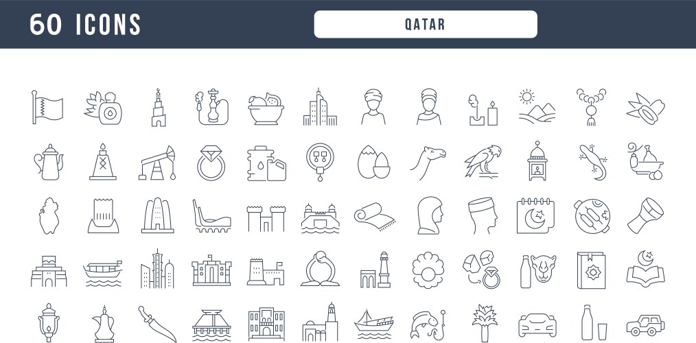 Linear qatar with icons Royalty Free Vector Image