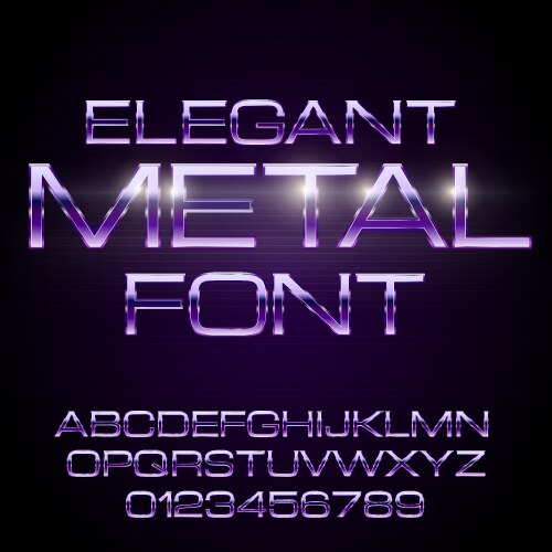 Chrome metal font steel metallic alphabet Vector Image