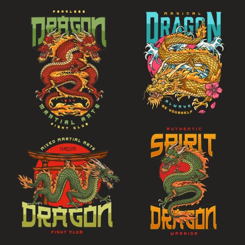Mma dragon colorful set poster Royalty Free Vector Image