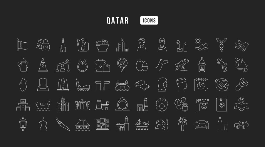 Linear qatar with icons Royalty Free Vector Image