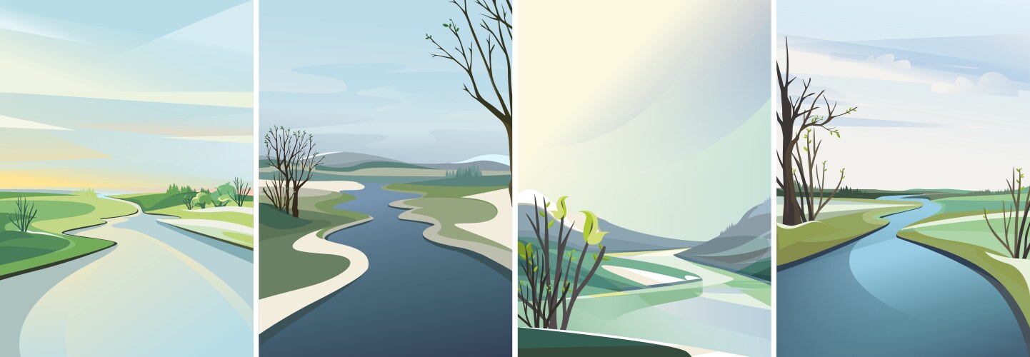 Collection river landscapes Royalty Free Vector Image
