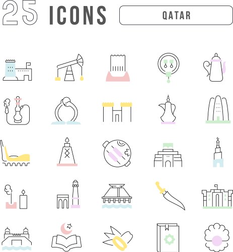 Linear qatar with icons Royalty Free Vector Image