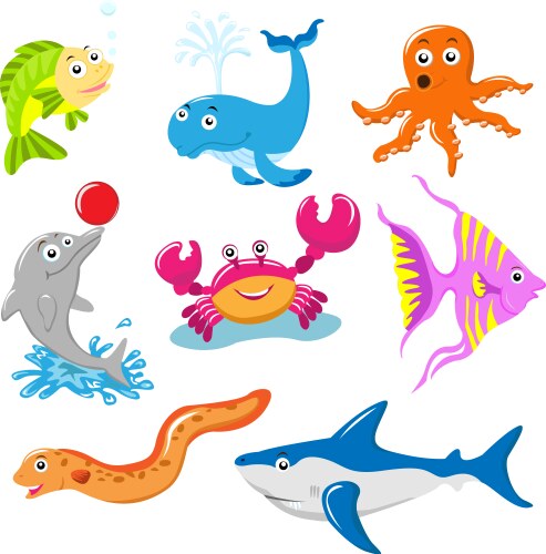 Marine fish icon set ocean underwater animals Vector Image