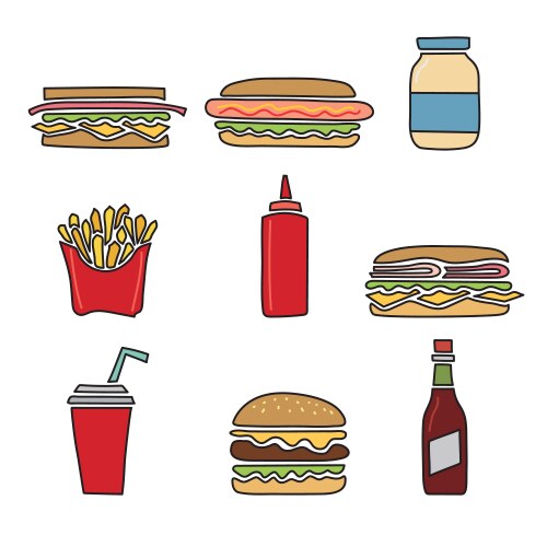 Fast food set isolated takeaway fastfood Vector Image