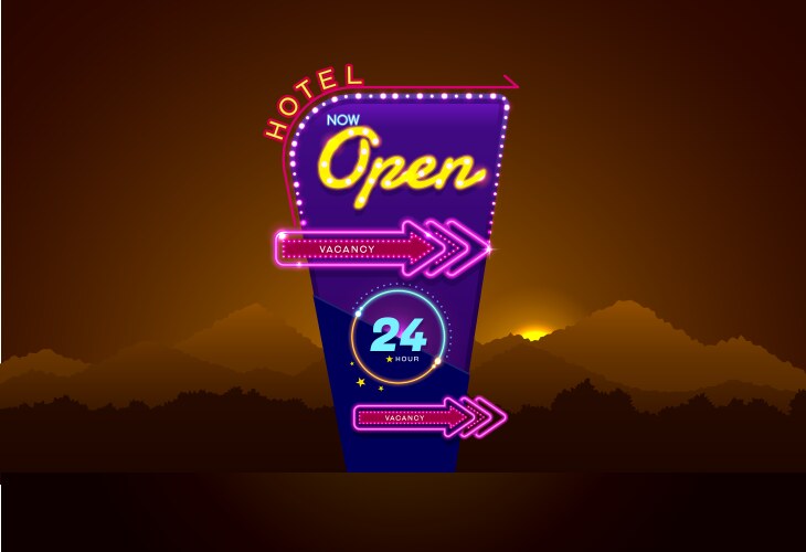 Hotel sign buib and neon Royalty Free Vector Image