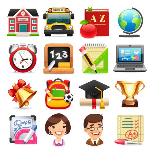School accessories icons set Royalty Free Vector Image
