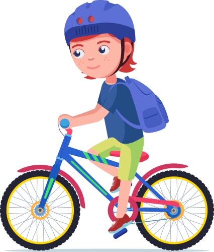 Boy riding bike in rain Royalty Free Vector Image