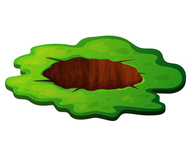 Deep hole in the ground with grass and stones Vector Image