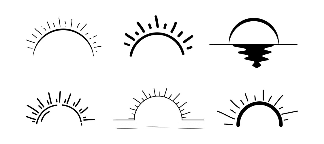 Half sun solar sunrise sunset weather icon set Vector Image