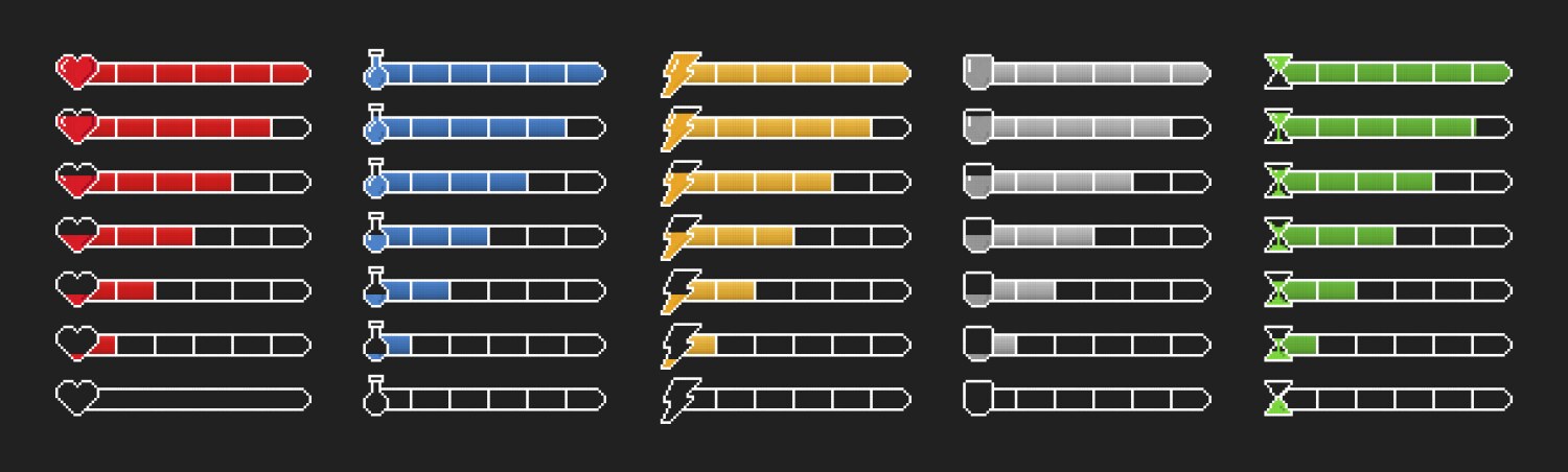 Retro 8 bit pixel art game surface patterns set Vector Image