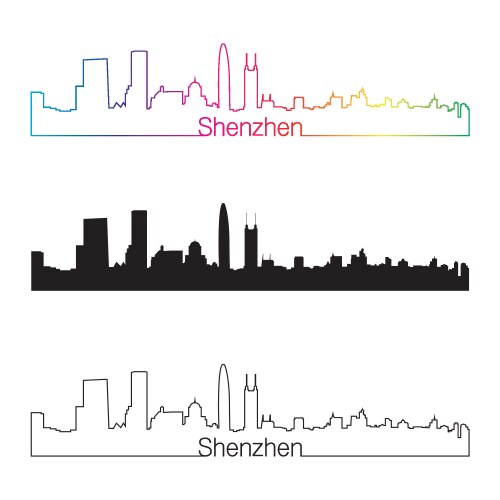 Barcelona skyline linear style with rainbow Vector Image