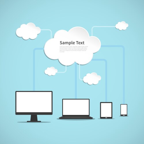 Cloud computing with a laptop and arrows Vector Image