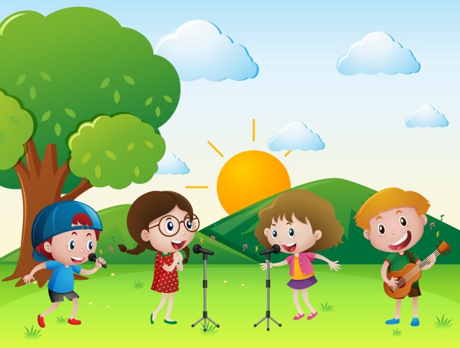 Happy kids playing in the playground Royalty Free Vector
