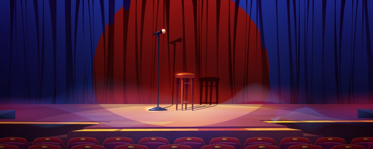 Comedy show stage with microphone and stool Vector Image