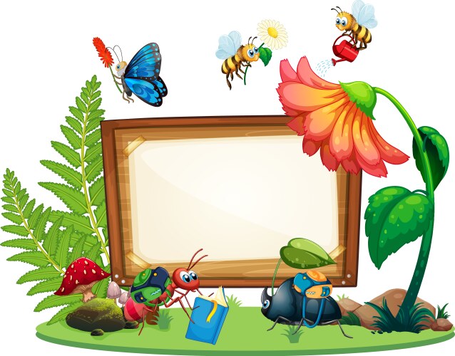 Border template design with insects in garden Vector Image