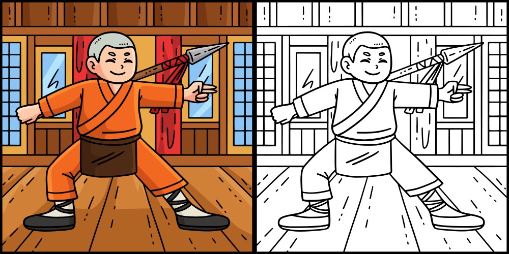 Buddhism monk cleaning coloring page for kids Vector Image