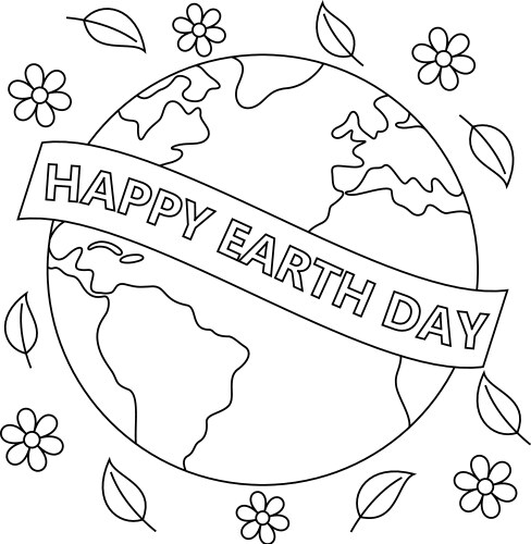 Cute happy earth day coloring page Royalty Free Vector Image