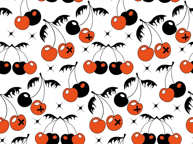 Cherry pattern y2k style with burn fire Royalty Free Vector