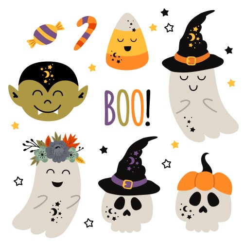Kawaii cute halloween clipart set Royalty Free Vector Image