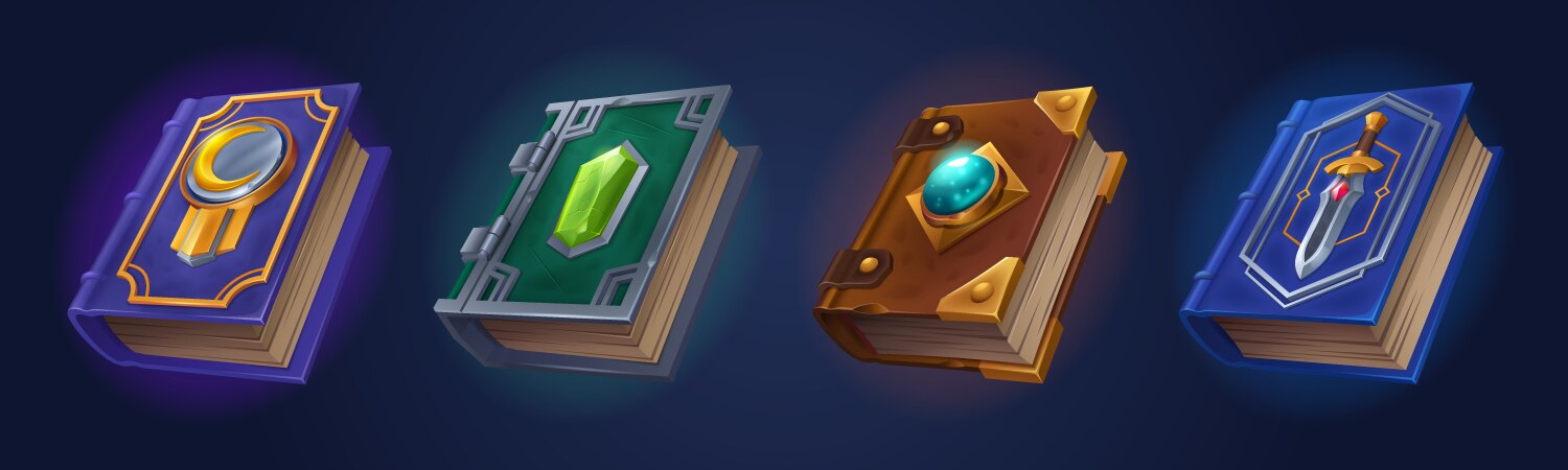 Old magic book for fantasy game ui icon Royalty Free Vector