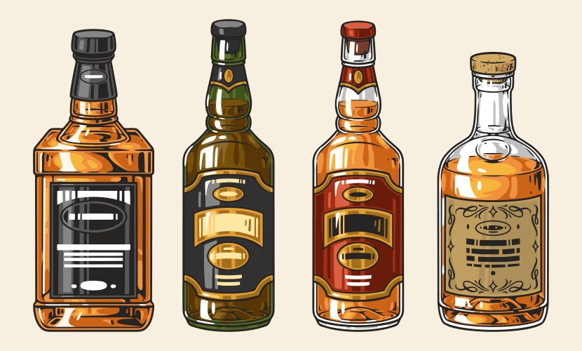 Bottles alcohol distilled beverage Royalty Free Vector Image