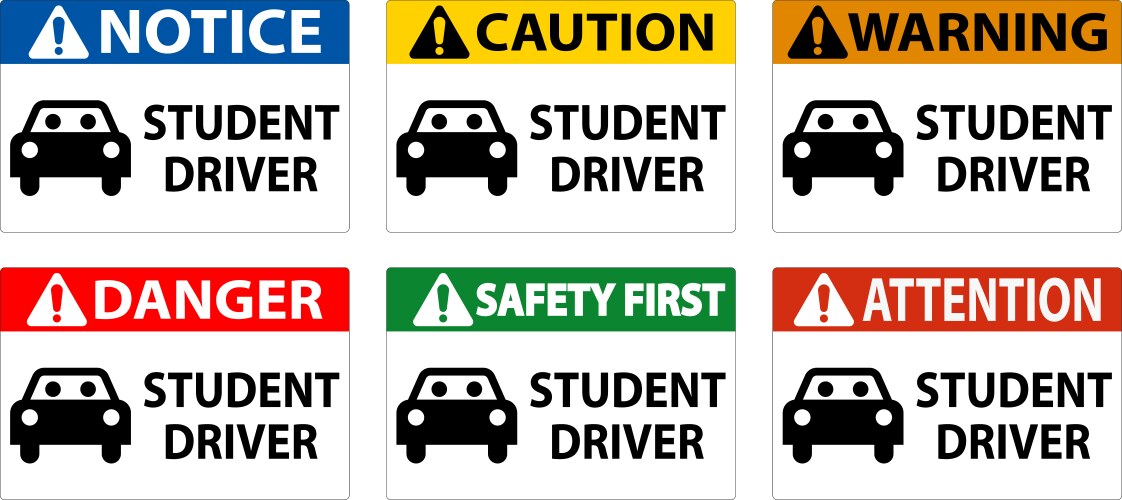 Caution sign student driver Royalty Free Vector Image