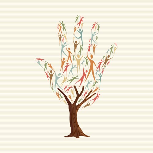 Hand print people tree symbol for community help Vector Image