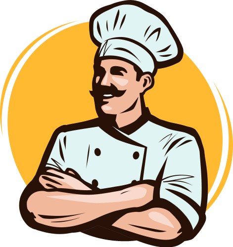 Funny chef restaurant or cafe logo Royalty Free Vector Image