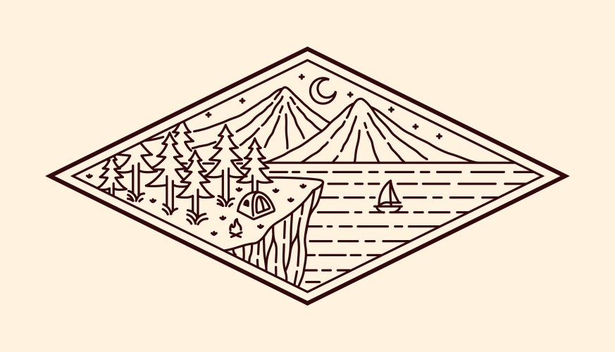 Nature landscape line art template Royalty Free Vector Image