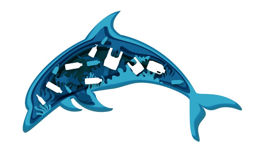 Marine pollution in paper art Royalty Free Vector Image