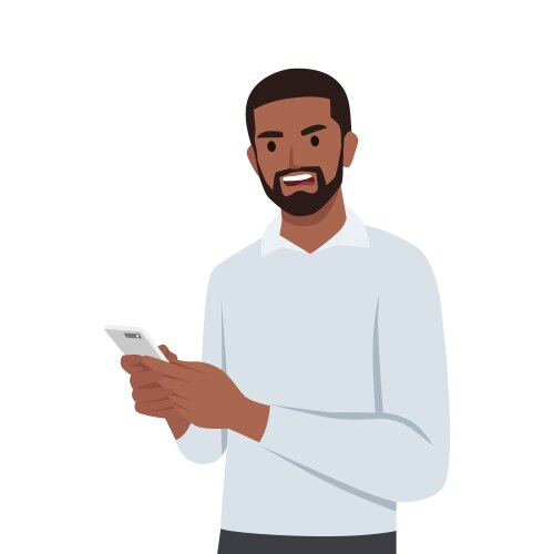 Young man unhappy looking at phone feeling Vector Image