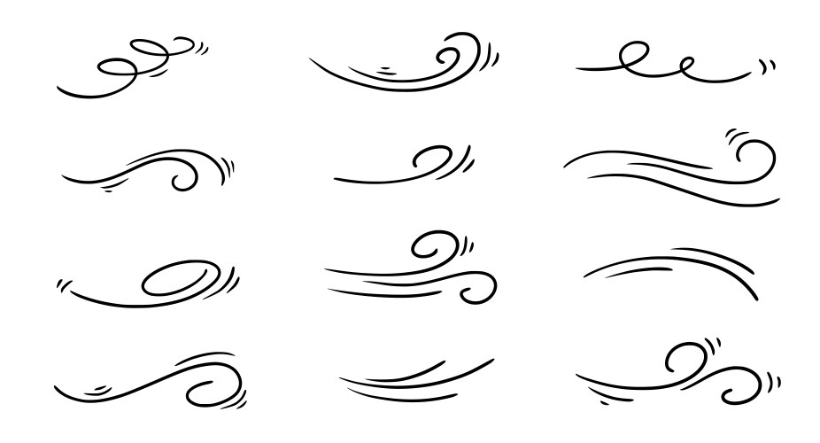 Leaf wind doodle line sketch set hand drawn Vector Image