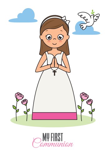 First holy communion cute little girl Royalty Free Vector