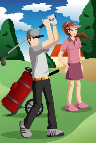 Kids playing mini golf Royalty Free Vector Image