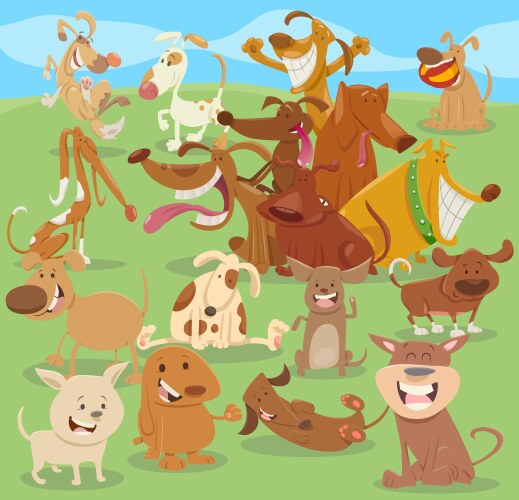 Funny dogs group cartoon Royalty Free Vector Image