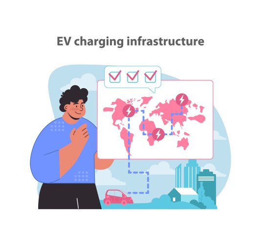Ev charging infrastructure development Royalty Free Vector
