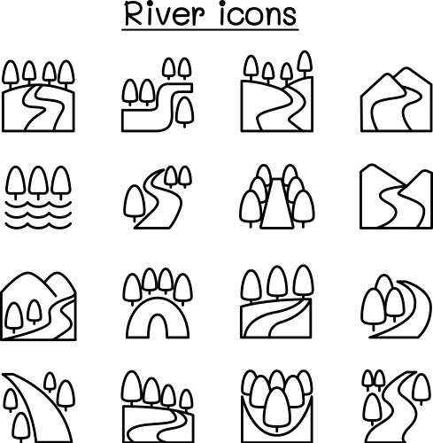 Water pollution ecology problem icon set in thin Vector Image