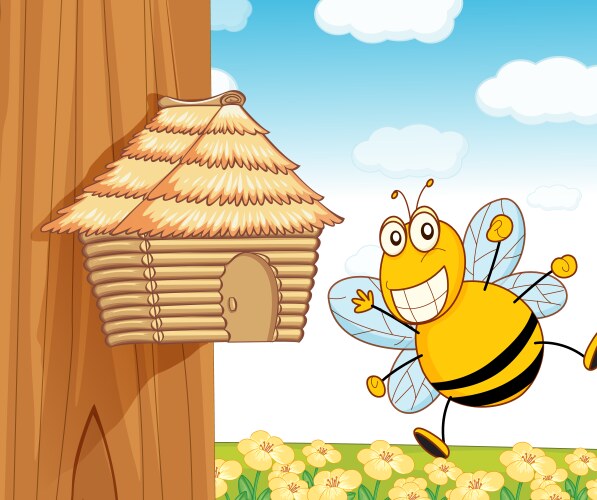 Cartoon of farm bee hive Royalty Free Vector Image