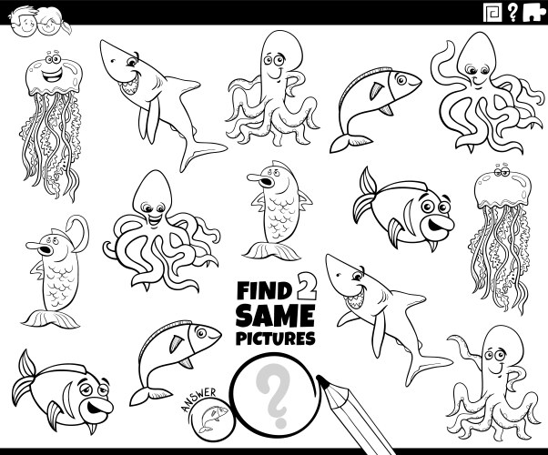 Find differences game with sea animals Royalty Free Vector