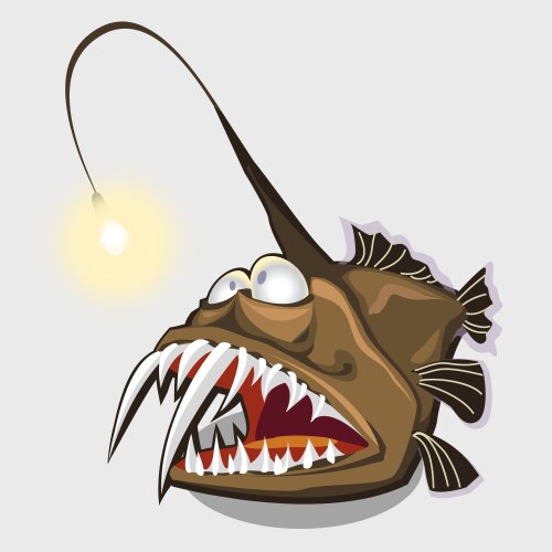 Angler fish cartoon character isolated Royalty Free Vector