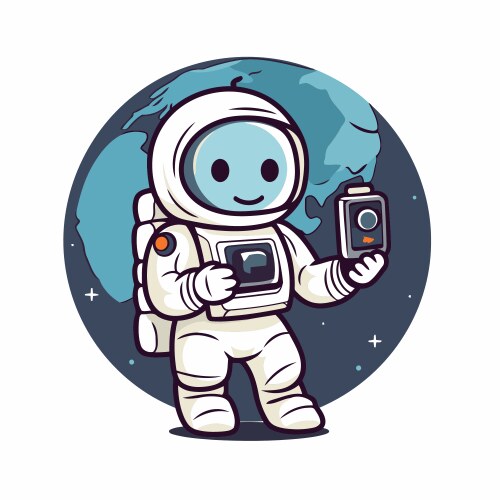 Astronaut holding a camera cartoon style Vector Image