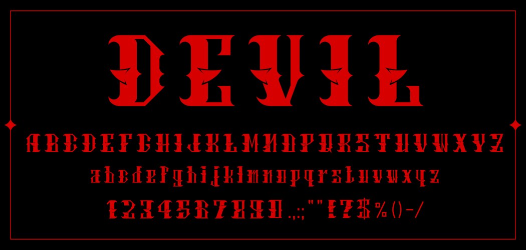 Devil font demon typeface alphabet satan letters Vector Image